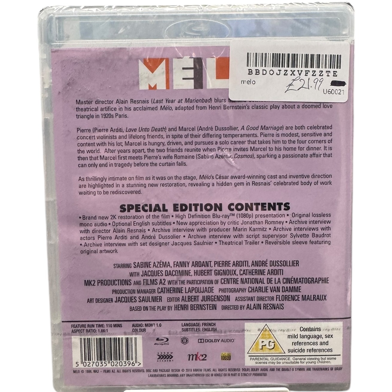 New New: Melo - Blu-Ray Disc (Rated PG, Arrow Academy, Special Edition ...